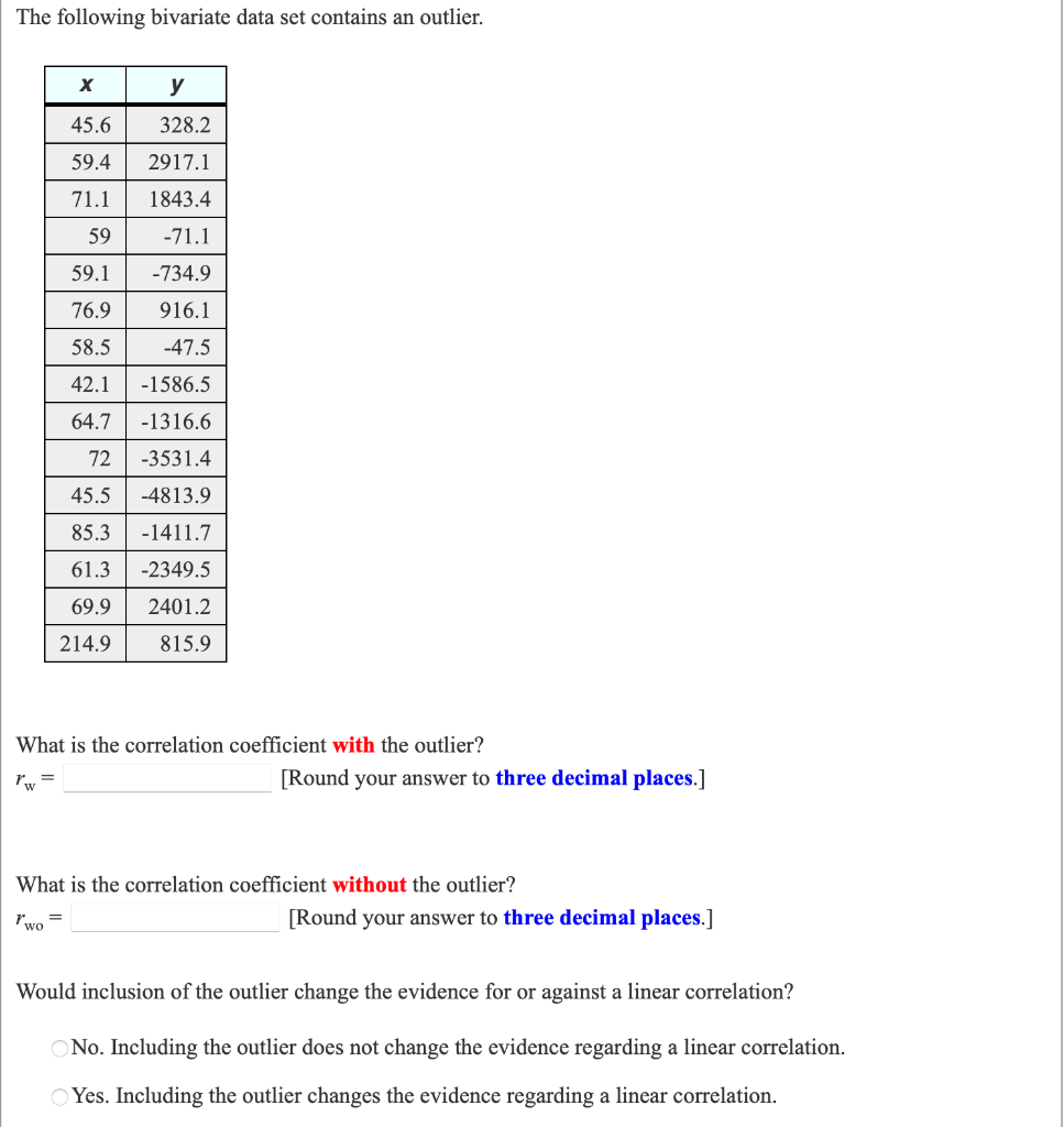 Solved The Following Bivariate Data Set Contains An Outlier