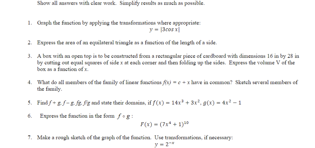 Solved Show all answers with clear work. Simplify results as | Chegg.com