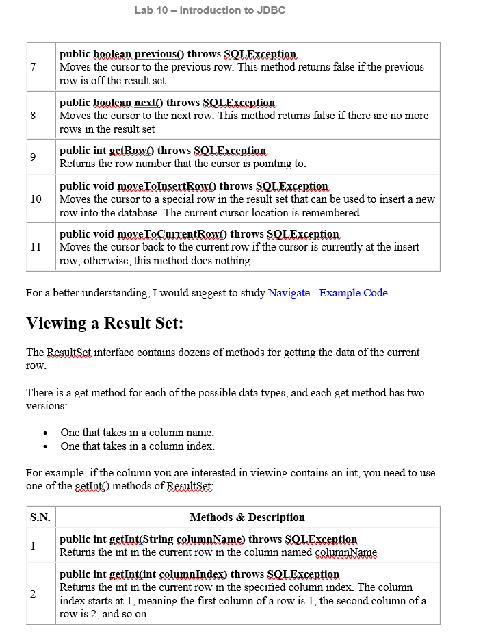 Solved Statement purpose Example program to demonstrate JDBC | Chegg.com