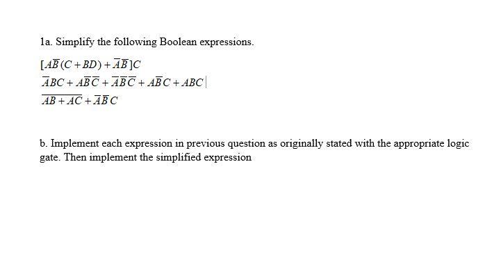 Solved 1a. Simplify the following Boolean expressions. [AB | Chegg.com