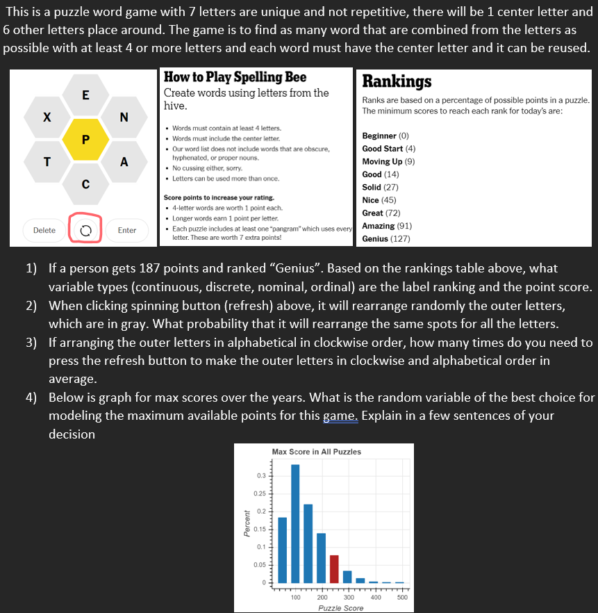 This is a puzzle word game with 7 letters are unique | Chegg.com