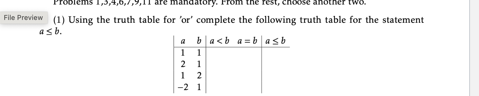 Solved (1) Using the truth table for 'or' complete the | Chegg.com