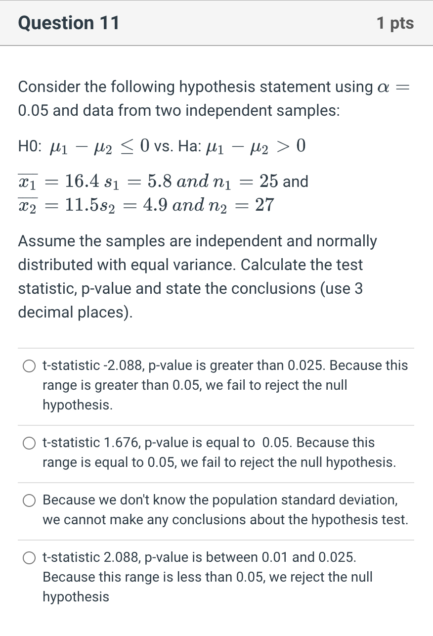 Solved Consider the following hypothesis statement using α= | Chegg.com