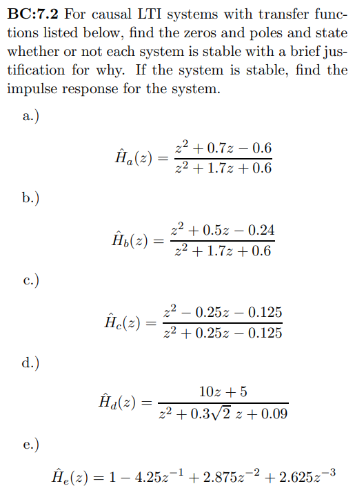 Solved BC:7.2 For causal LTI systems with transfer functions | Chegg.com