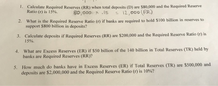 Solved 1. Calculate Required Reserves (RR) when total | Chegg.com