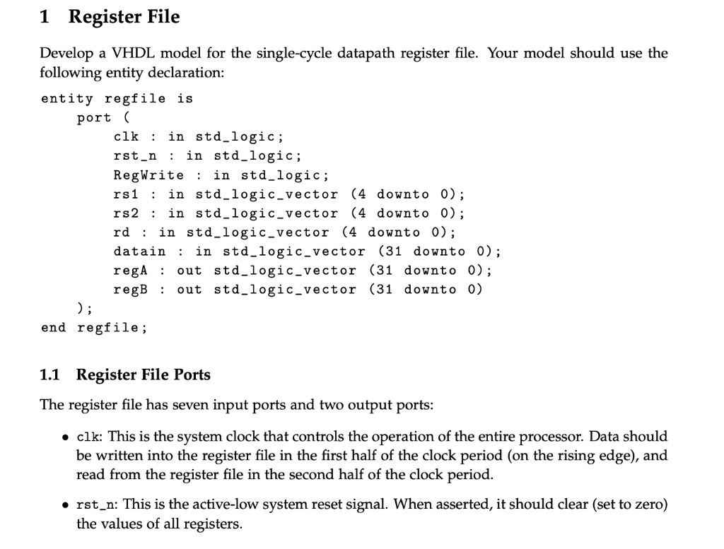 Solved 1 Register File Develop a VHDL model for the | Chegg.com