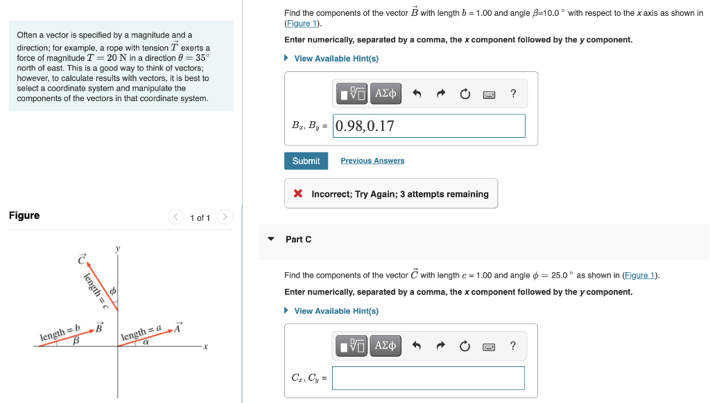 Solved Figure Part C Find the components of the vector C | Chegg.com