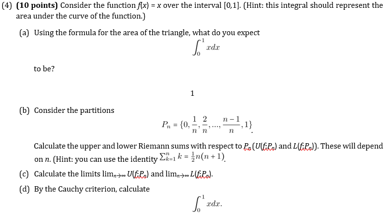 Solved 4) (10 points) Consider the function f(x)=x over the | Chegg.com