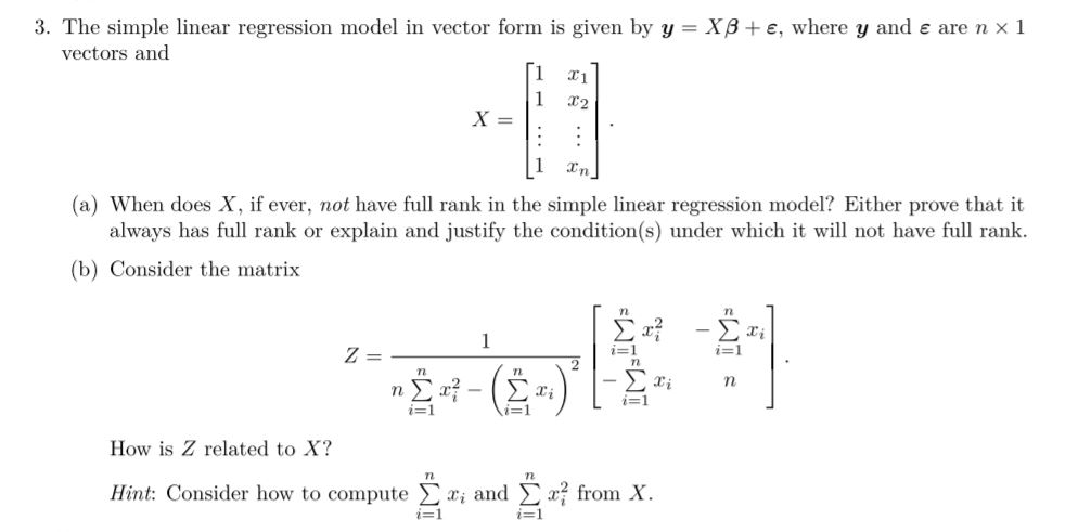 Solved 3. The simple linear regression model in vector form | Chegg.com