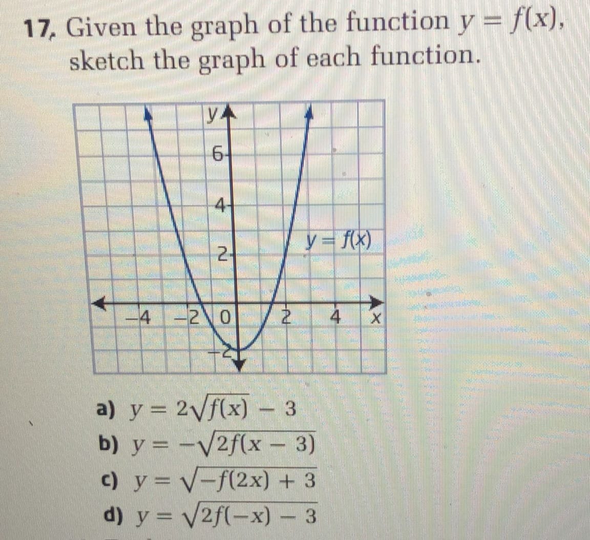 17 Given The Graph Of The Function Y F X Sketch