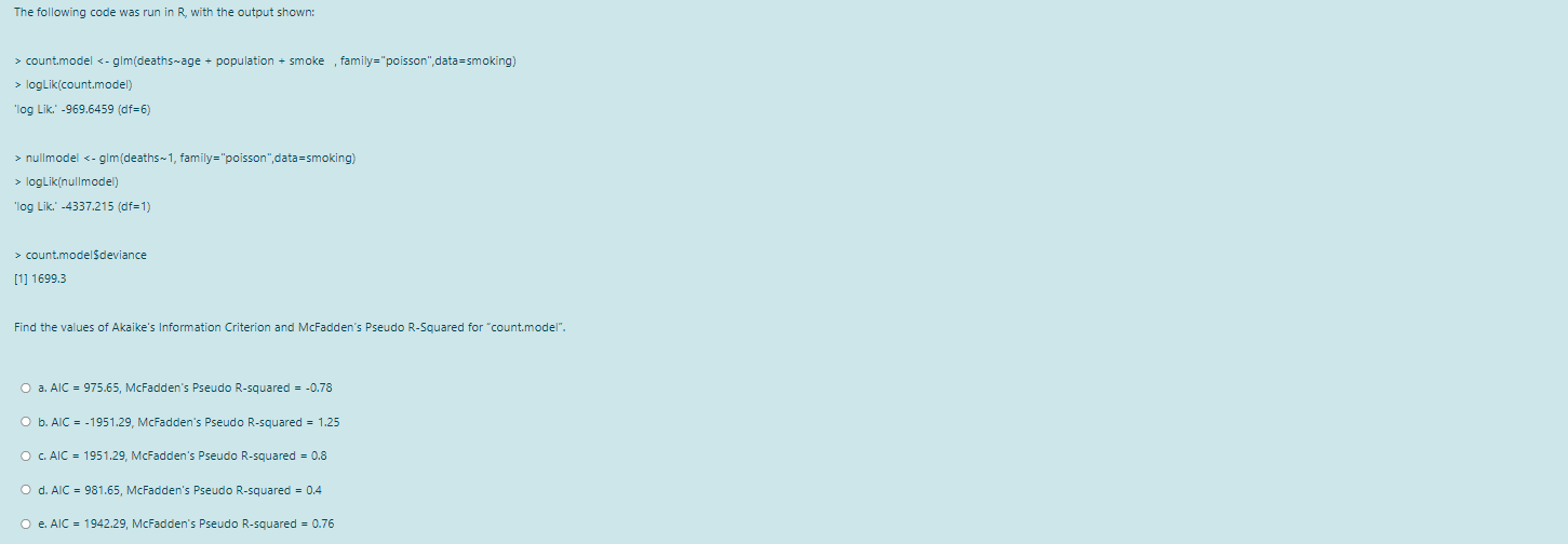 Solved The following code was run in R, with the output | Chegg.com