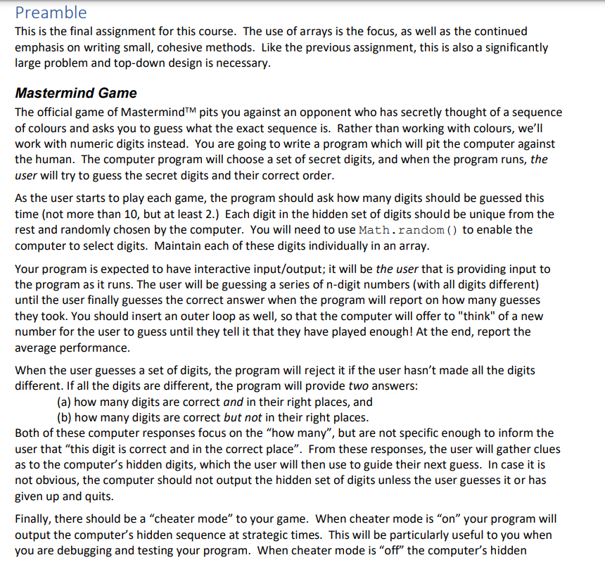 Preamble This is the final assignment for this | Chegg.com