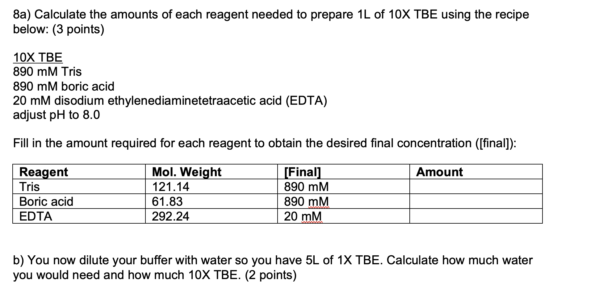 Solved 8a) Calculate the amounts of each reagent needed to | Chegg.com