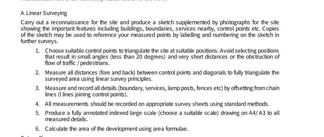 Solved A. Linear Surveying Carry out a reconnaissance for | Chegg.com