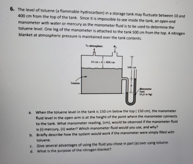 Solved 6. The level of toluene (a flammable hydrocarbon) in | Chegg.com
