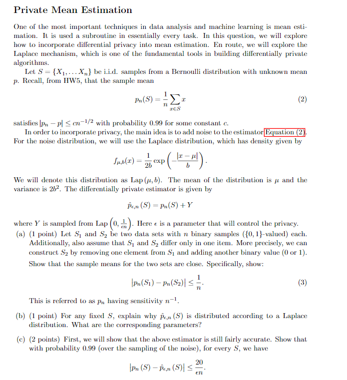 Solved Private Mean Estimation One of the most important | Chegg.com