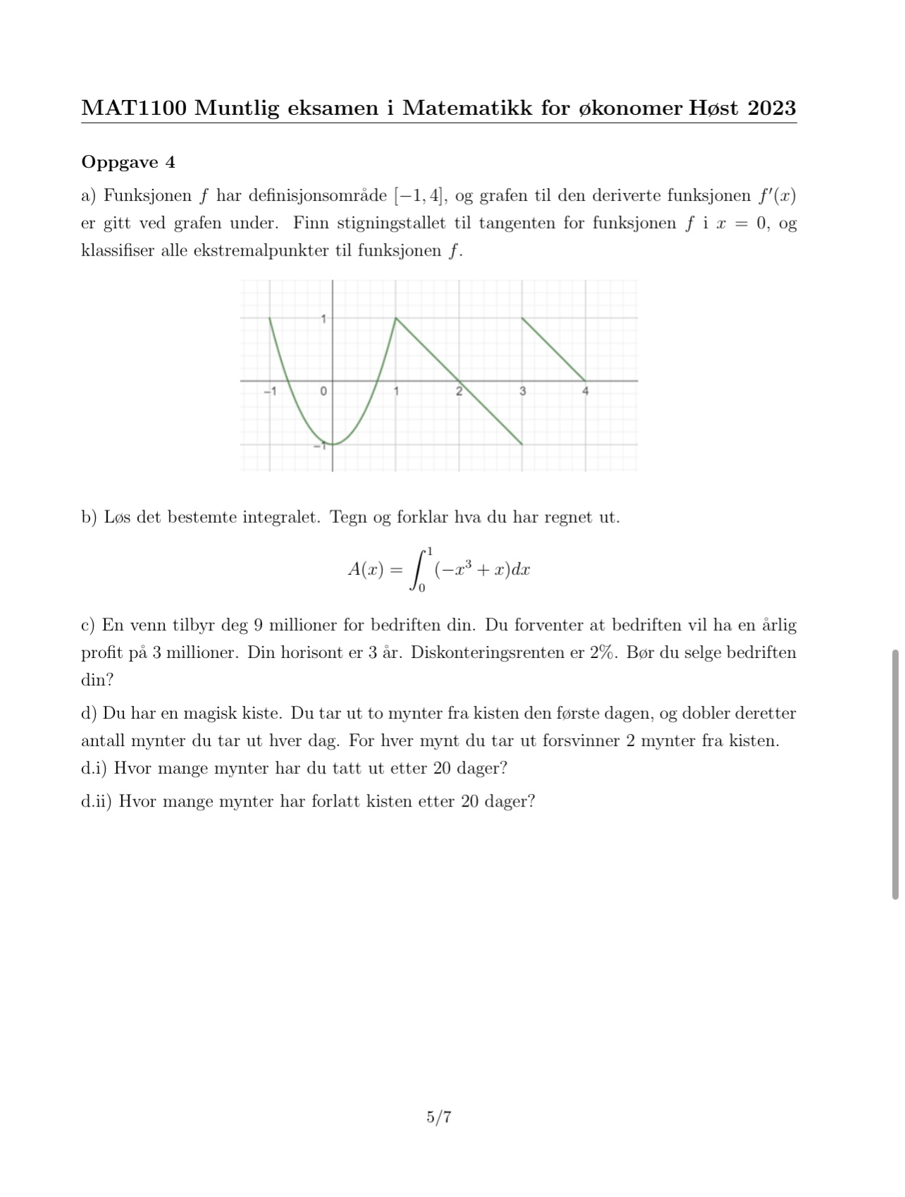 Solved MAT1100 Muntlig eksamen i Matematikk for ∅ konomer | Chegg.com