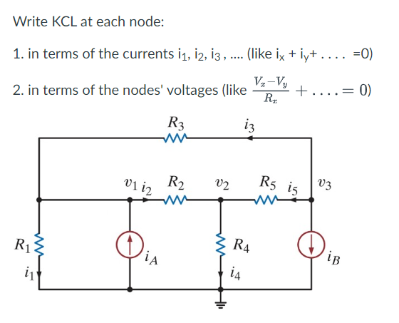 Solved Write KCL at each node: 1. in terms of the currents | Chegg.com