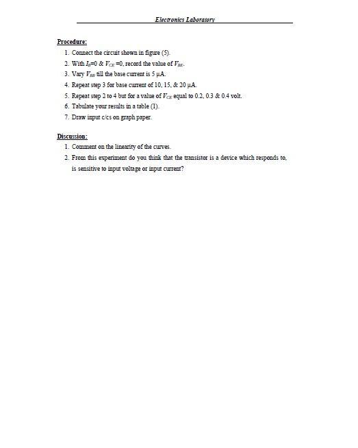 Solved Electronics Laboratory Experiment No. 5 Input | Chegg.com
