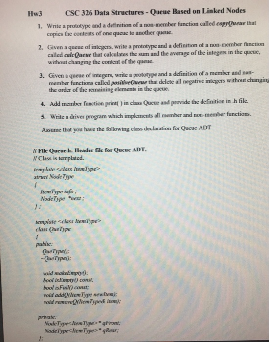 Solved Hw3 CSC 326 Data Structures - Queue Based on Linked | Chegg.com