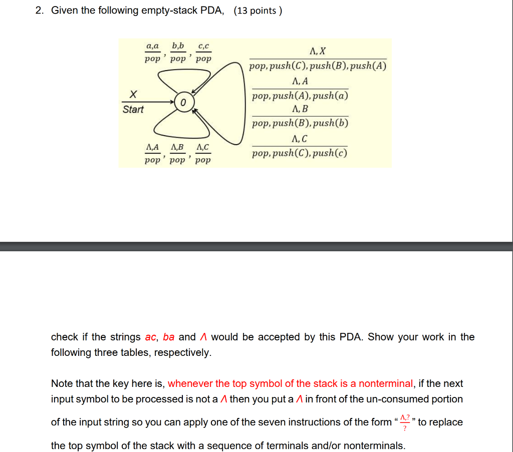 Solved 2 Given The Following Empty Stack Pda 13 Points
