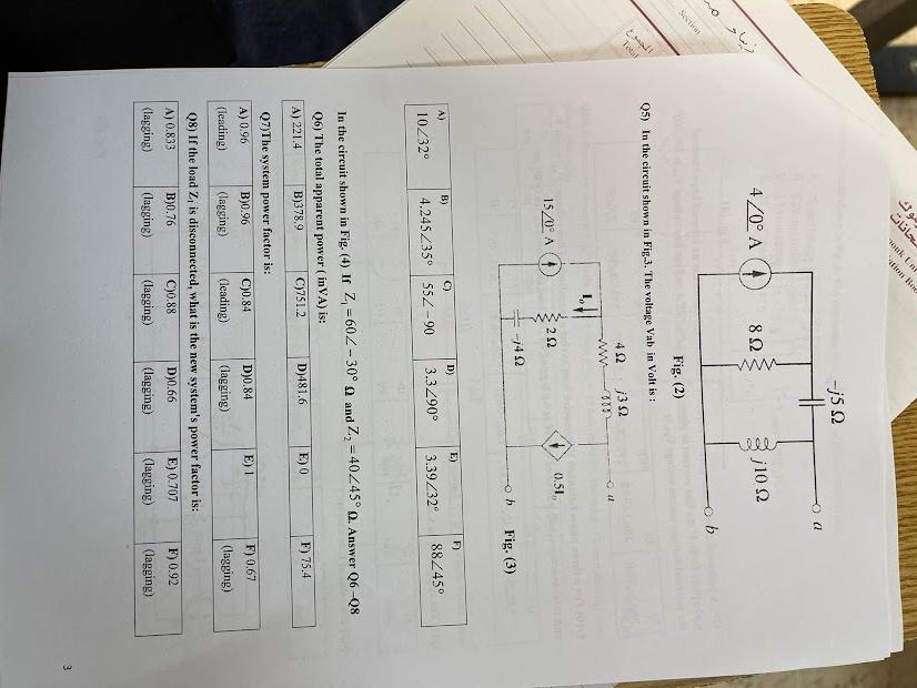 Solved Mig. (2) Q5) In the circuit shown in Fig.3. The | Chegg.com