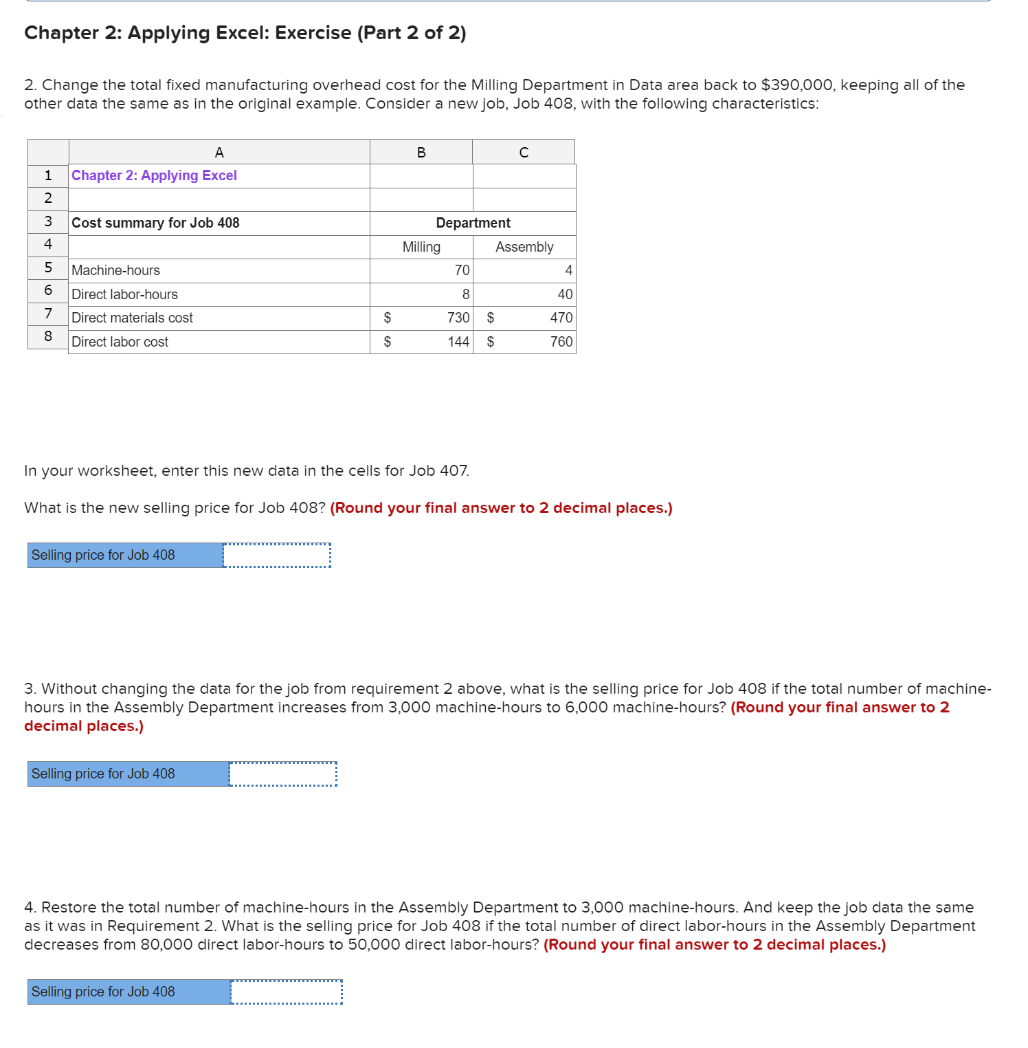 Chapter 2: Applying Excel: Exercise (Part 2 ﻿of | Chegg.com