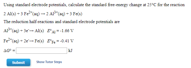Solved Using Standard Electrode Potentials Calculate The