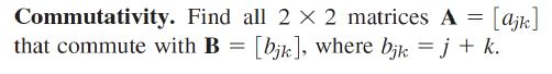 Solved Commutativity. Find all 2 X 2 matrices A [ajk that | Chegg.com