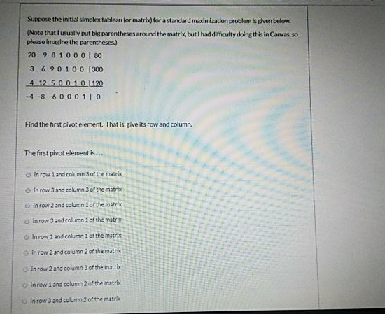 Solved Suppose the initial simplex tableau for matrix) for a | Chegg.com