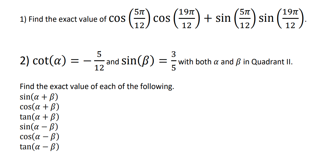 Solved 57 1) Find the exact value of COS (53) COS (1970 + | Chegg.com