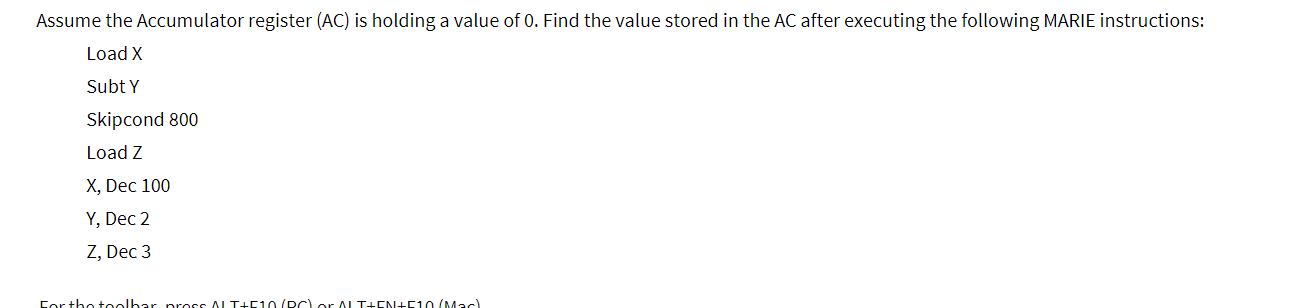 Solved Assume the Accumulator register (AC) is holding a | Chegg.com