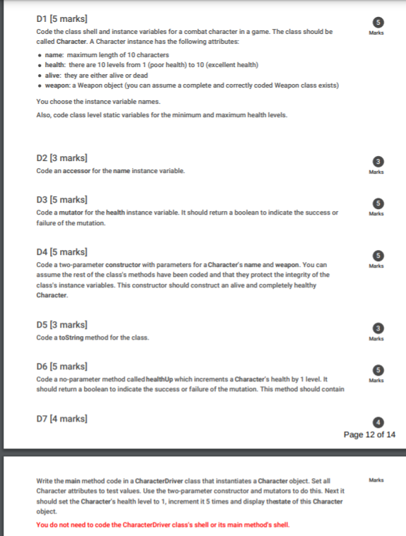 Solved D1 5 Marks Marks Code The Class Shell And Instance 