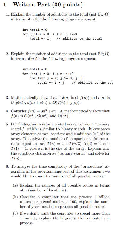 Solved 1 Written Part (30 points) 1. Explain the number of | Chegg.com
