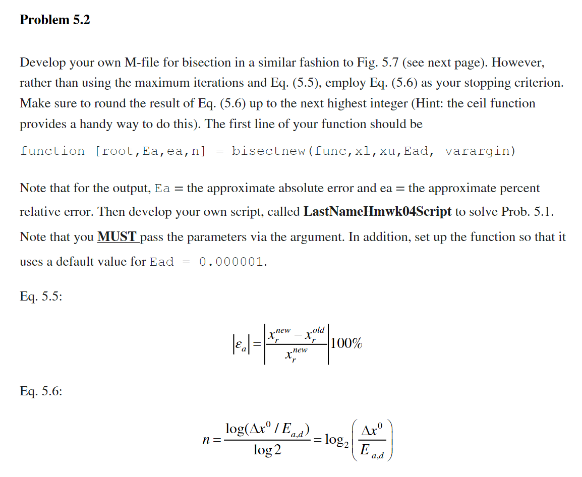 Solved Problem 5.2 Develop your own M-file for bisection in | Chegg.com