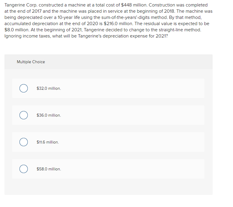 Solved Tangerine Corp. constructed a machine at a total cost | Chegg.com