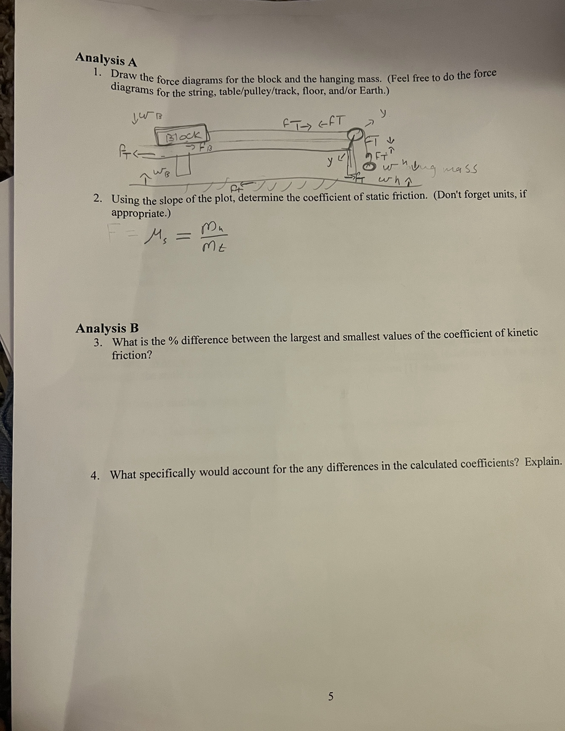 Solved Analysis A 1. Draw the force diagrams for the block | Chegg.com