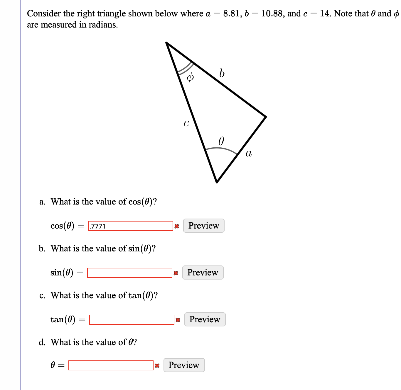 Solved Consider the right triangle shown below where | Chegg.com