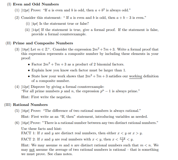 Solved (I) Even and Odd Numbers (1) [12pt] Prove: "If a is | Chegg.com