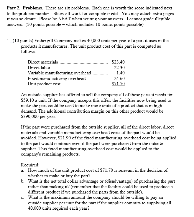 Solved Part 2. Problems. There are six problems. Each one is | Chegg.com