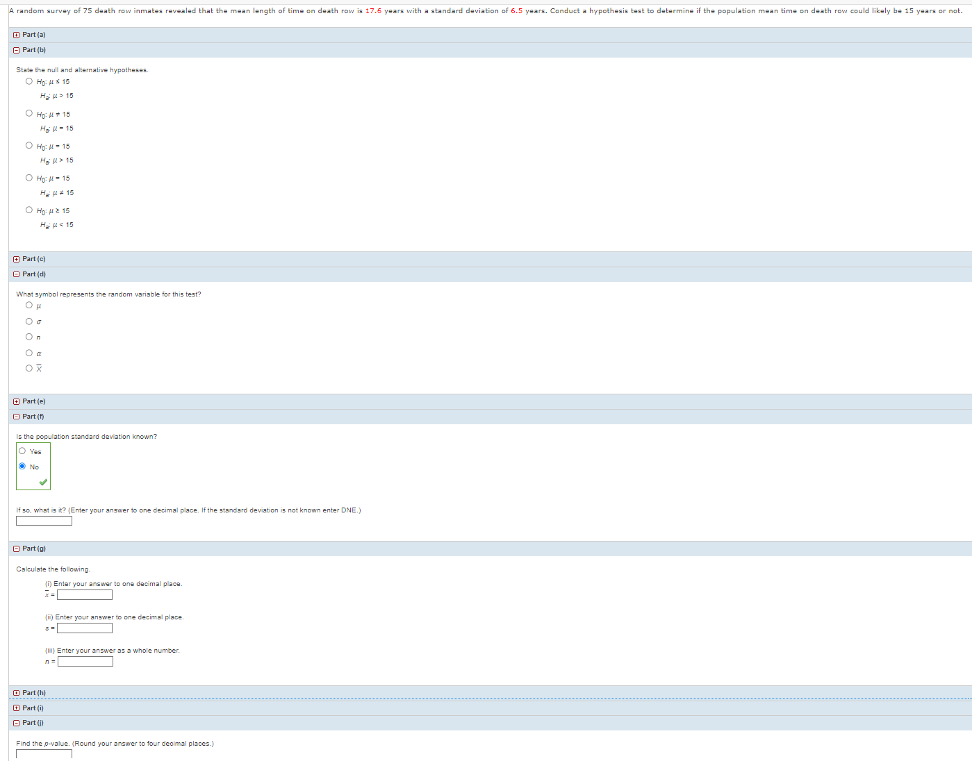 Solved ๑) Part (a) ⊟ Part (b) State the null and alternative | Chegg.com
