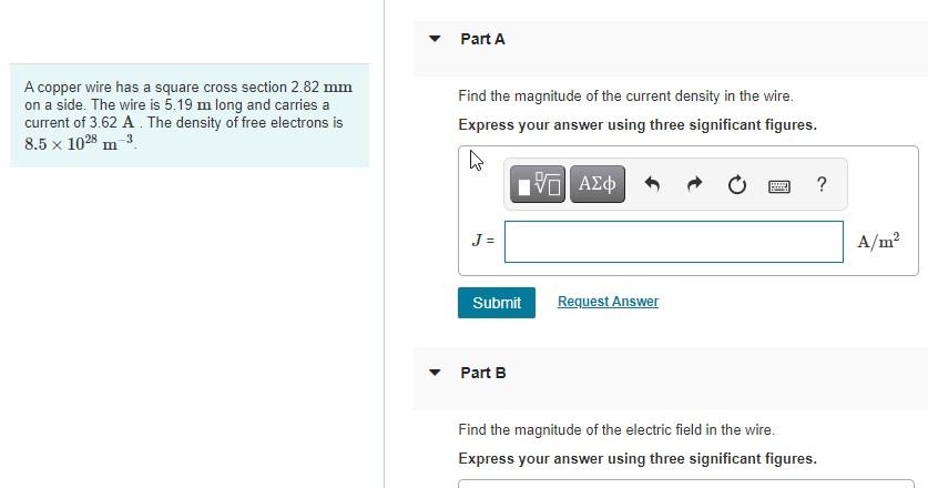 Solved Part A A copper wire has a square cross section 2.82 | Chegg.com