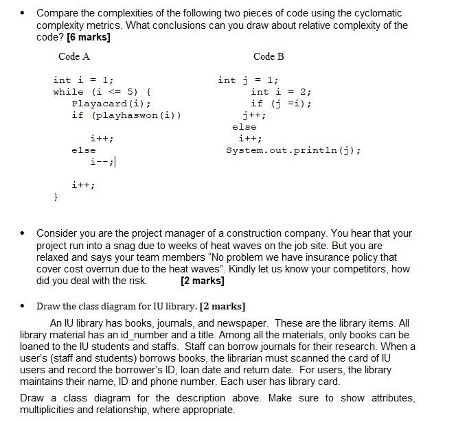 Solved Compare the complexities of the following two pieces | Chegg.com
