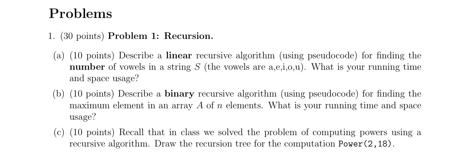 Solved 1 30 Points Problem 1 Recursion A 10 Points 