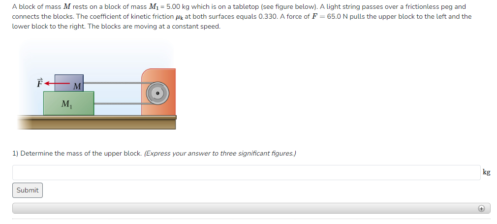 Solved A block of mass M rests on a block of mass M1=5.00 kg | Chegg.com