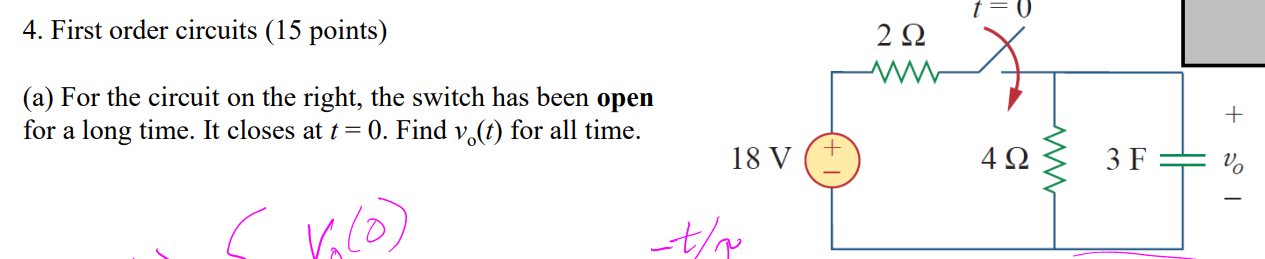 Solved 4. First order circuits (15 points) 2 Ω (a) For the | Chegg.com