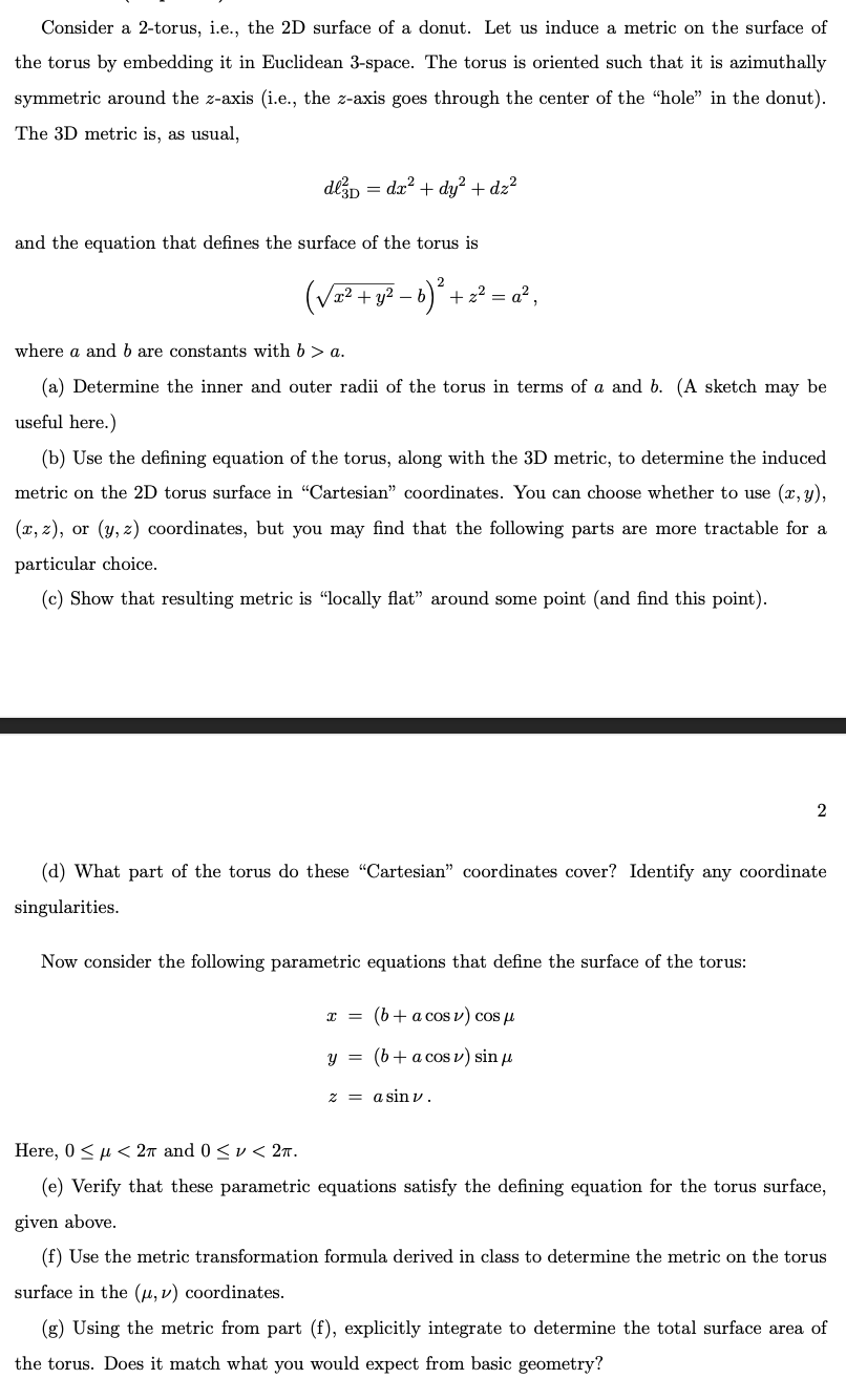 Solved Consider a 2-torus, i.e., ﻿the 2D surface of a donut. | Chegg.com