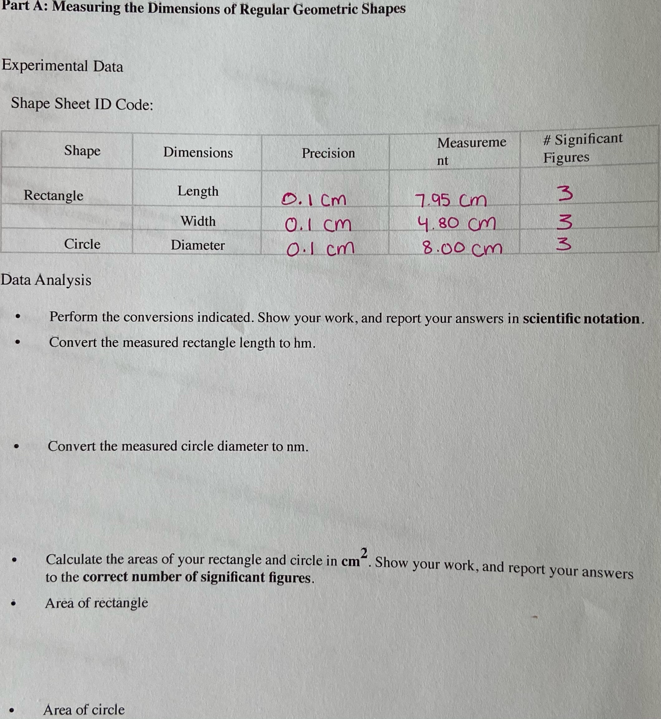 Solved Part A: Measuring the Dimensions of Regular Geometric | Chegg.com