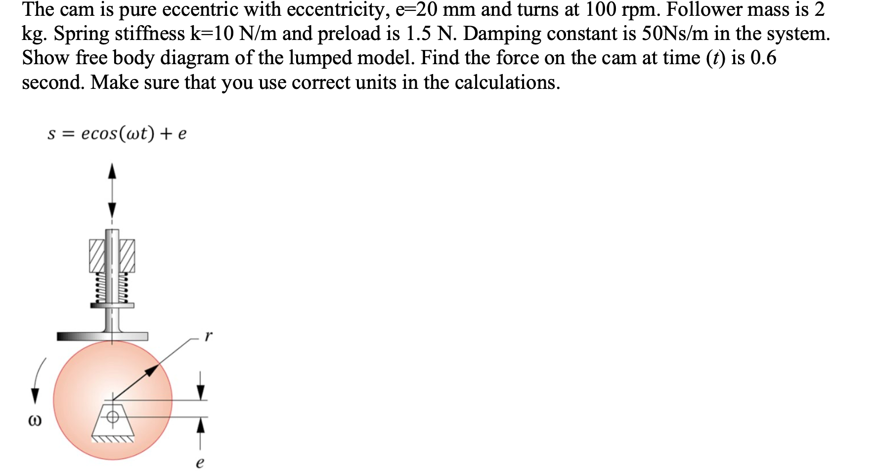 The cam is pure eccentric with eccentricity, e=20 mm | Chegg.com