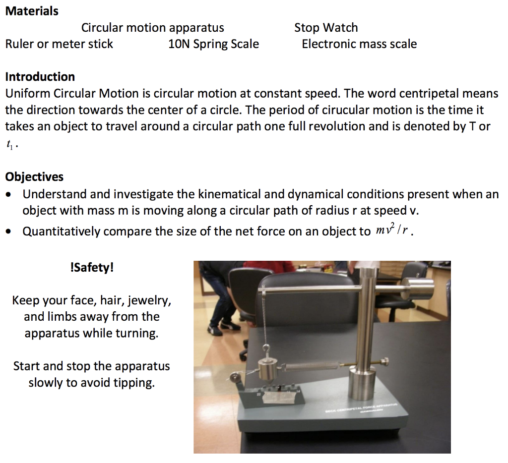 Materials Circular motion apparatus Ruler or meter | Chegg.com